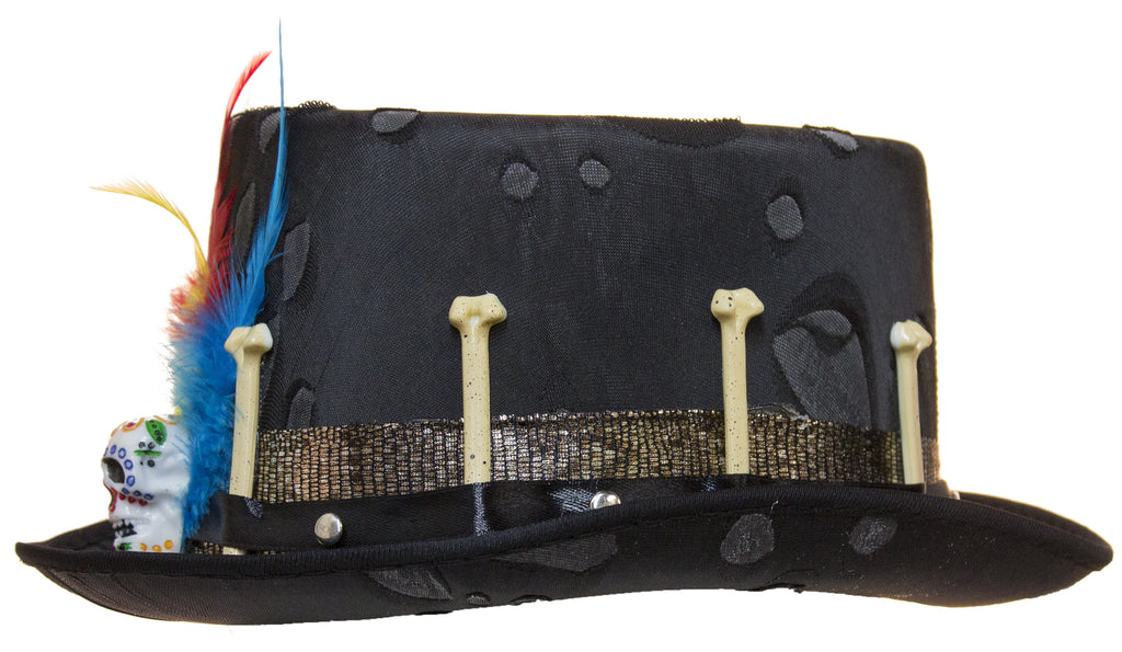 Black Voodoo Top Hat w/ Feathers, Skull & Faux Snake Band – LindasGifts
