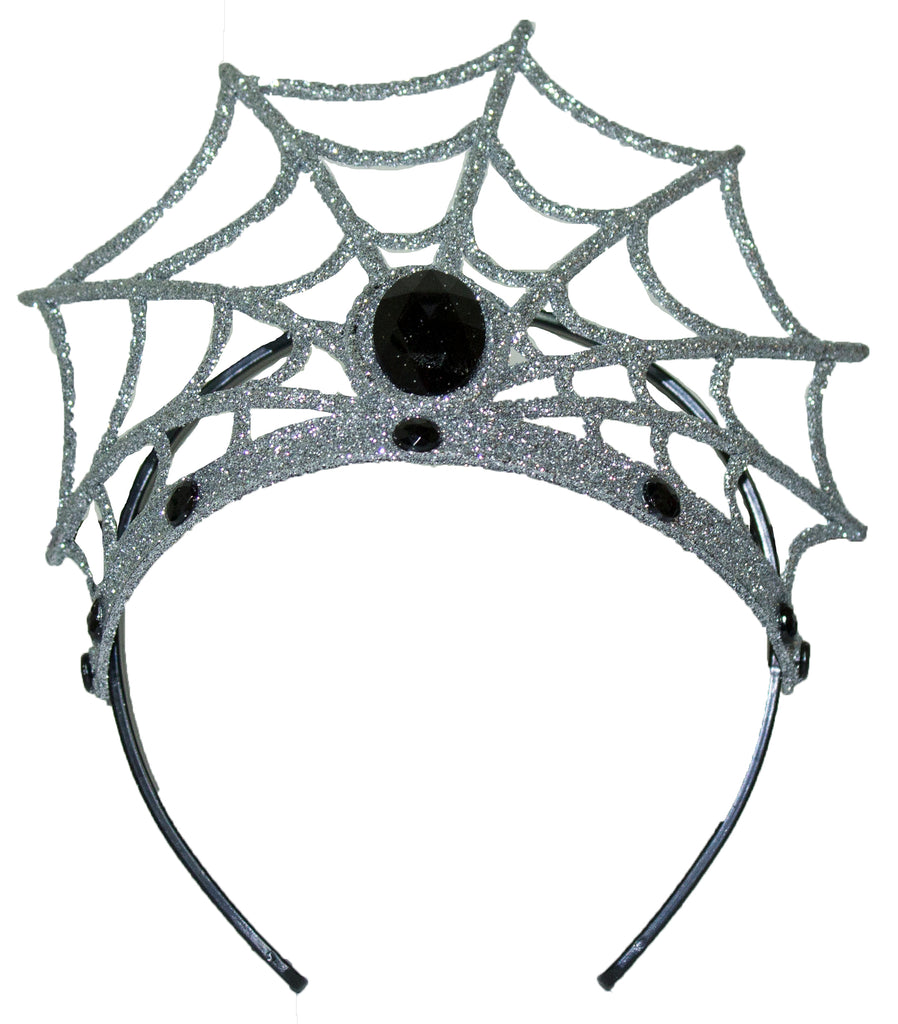 Glittery Silver Spider Web Tiara with Black Gemstones – LindasGifts